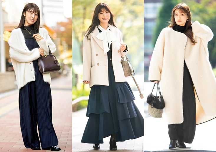 【私服SNAP】働くアラサーガールのリアル〝冬のモノトーンコーデ〟♡│シンプルコーデは異素材アイテムで今っぽく着こなす！ | TRILL【トリル】