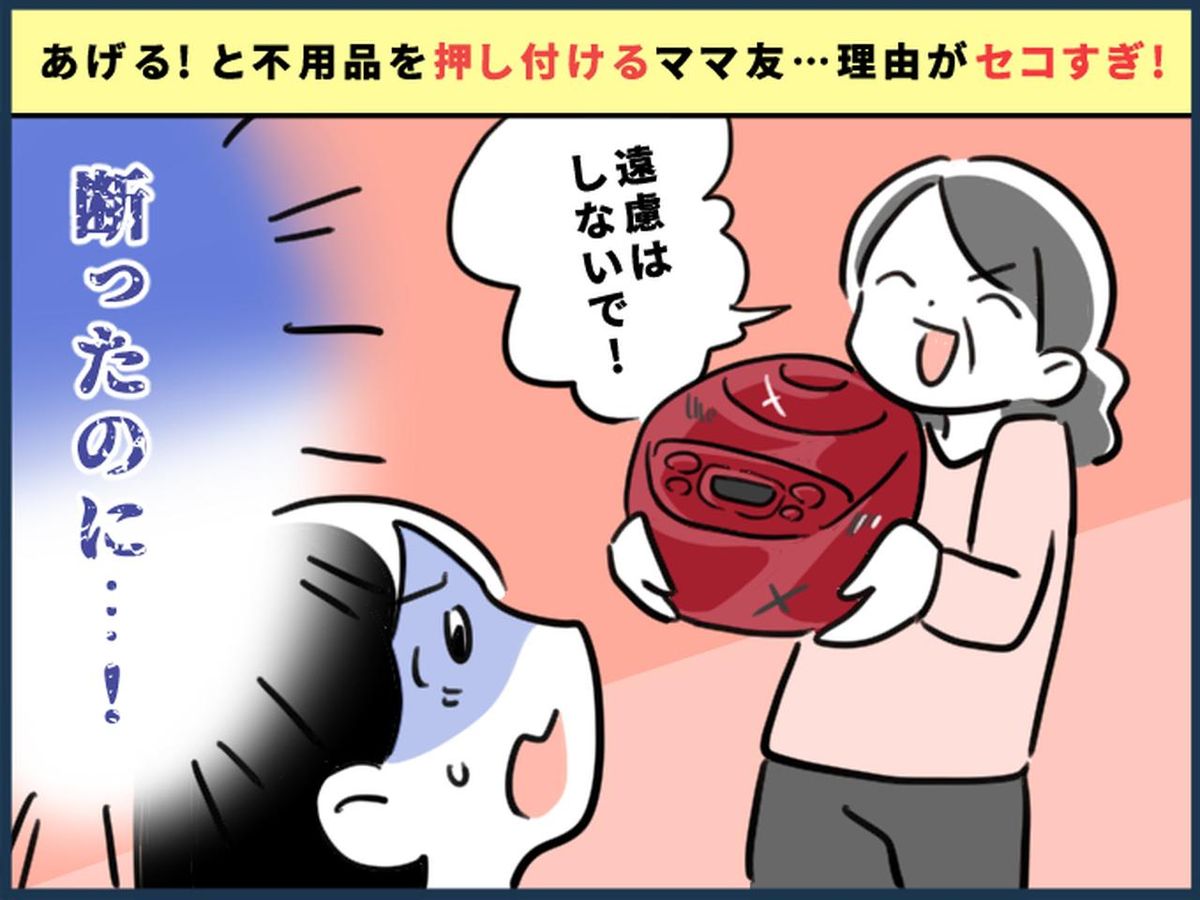 私「このウソつき！！」断るも【不用品】をムリヤリ押し付けるママ友 → その理由が超セコかった！！ | TRILL【トリル】