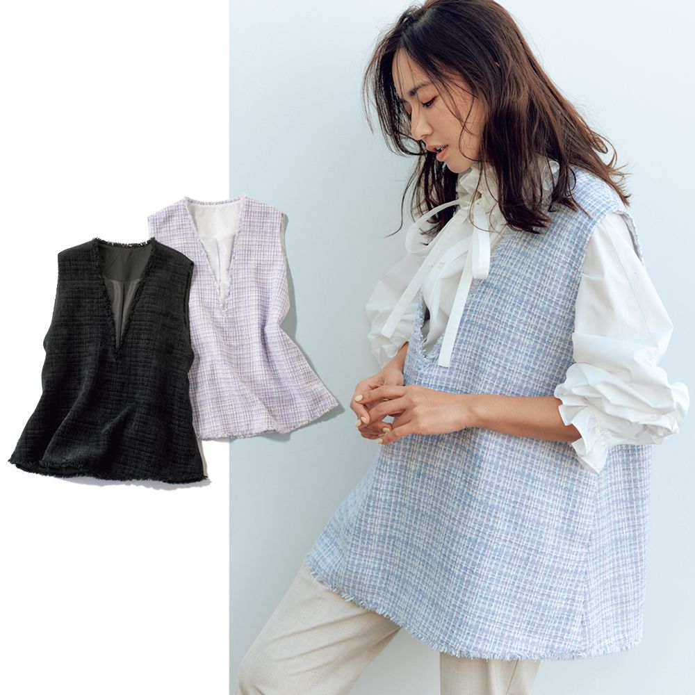 【通勤､お出かけetc.】シンプル派こそ着たい『ツイードジレ』は体形カバーにも | TRILL【トリル】