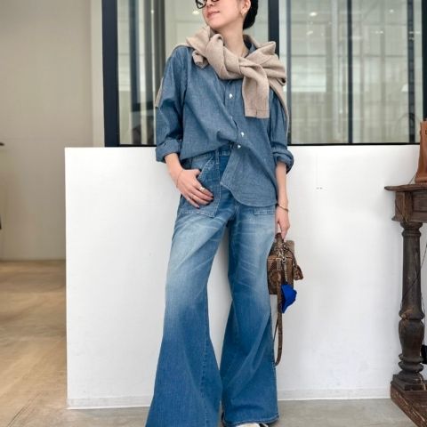 AMERICANA別注シャツと脚長パンツで極上のデニムルック！【365 DAYS SNAP】西田佳奈さんの私服 | TRILL【トリル】