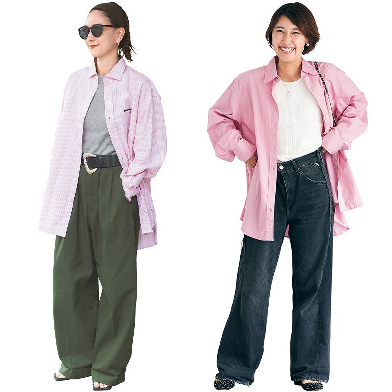 カジュアル派ママに【ピンクのシャツ】が好印象！ビッグシルエットで旬見え | TRILL【トリル】