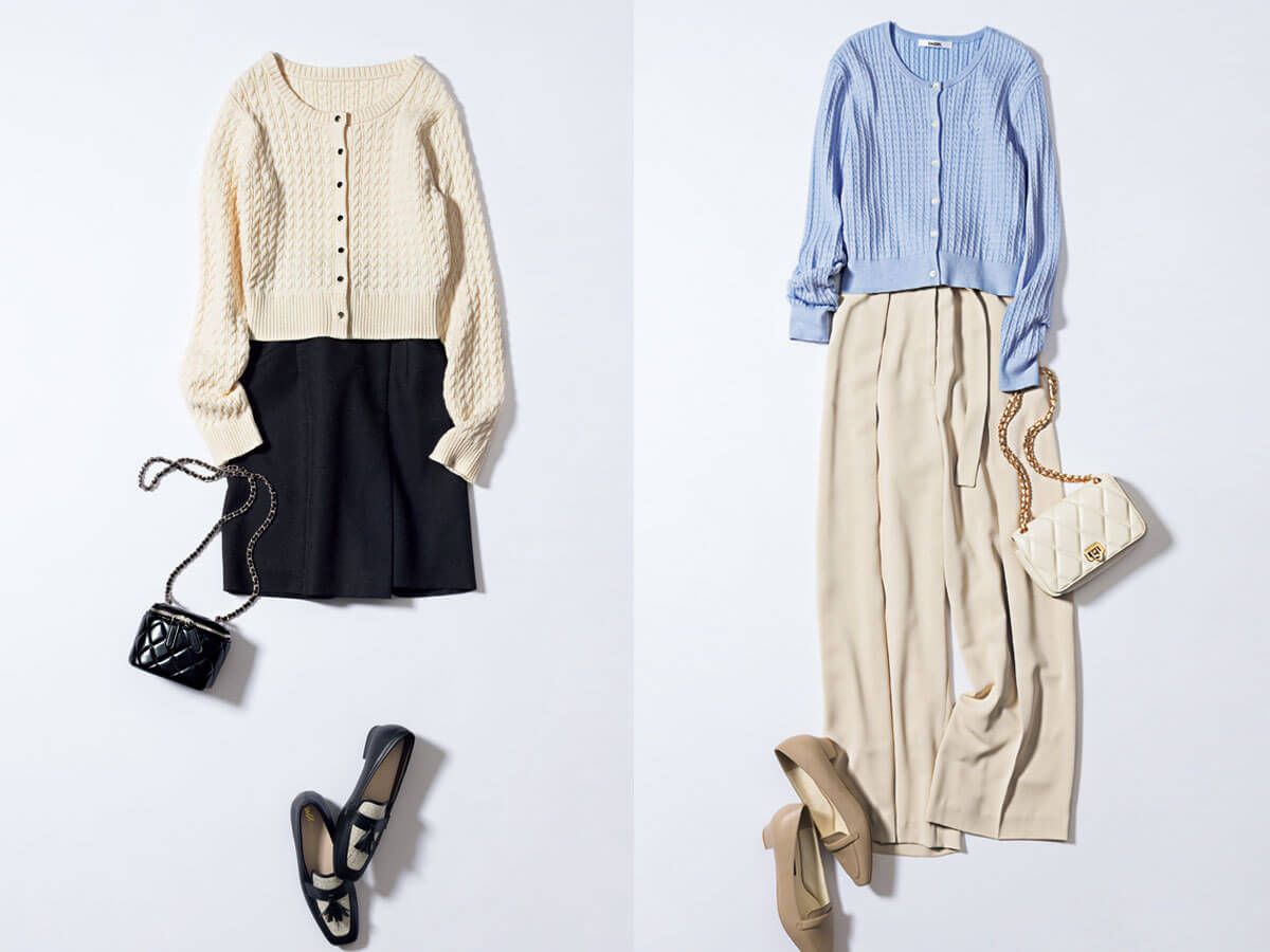 オンオフ活躍！「ケーブルカーデ」はミニスカやきれいめパンツで大人トラッドに | TRILL【トリル】