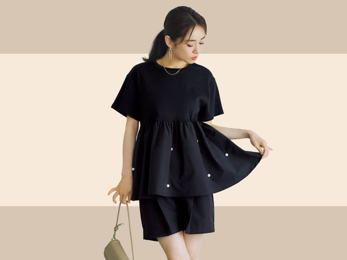 【ペプラムトップス】はショートパンツ合わせですっきり見え♪黒でまとめれば大人っぽい雰囲気に | TRILL【トリル】