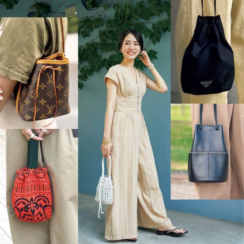 【私服スナップ】巾着バッグで、コーデがグッと洒落る♡ 40代おしゃれ | TRILL【トリル】