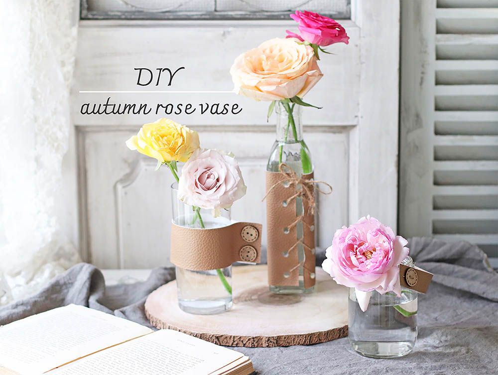 【100均DIY】ガラス瓶をフェイクレザーで簡単おしゃれな高見え花器にリメイク！ 秋バラを飾ろう プチプラ花コーデVol.167 | TRILL【トリル】