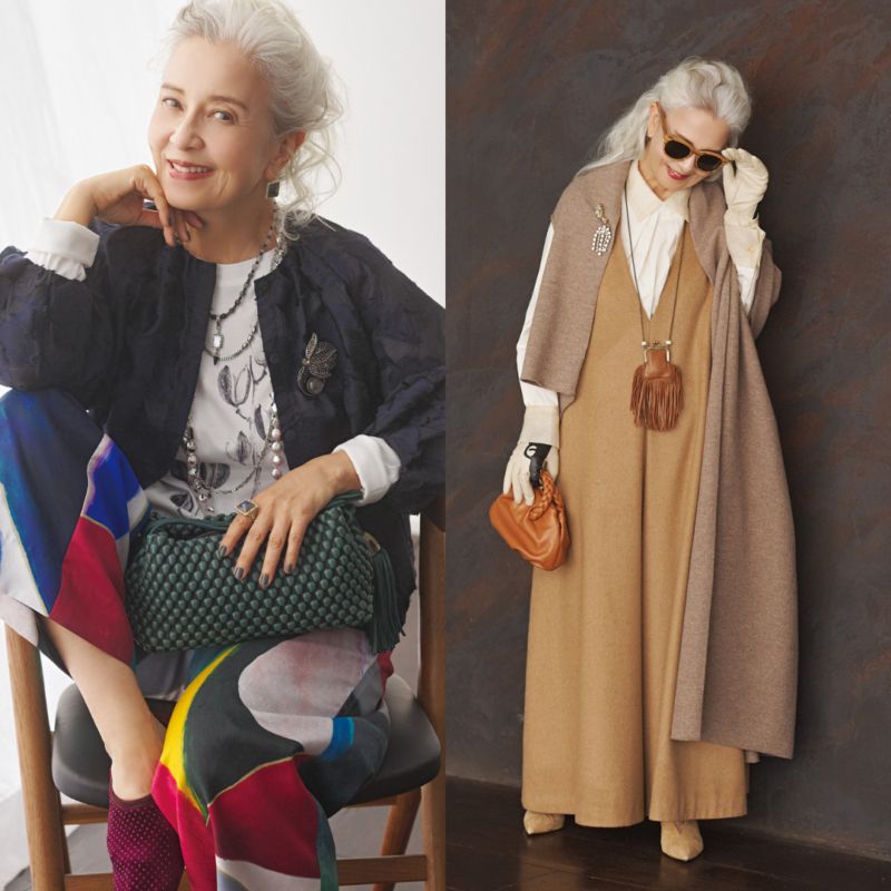 【60代ファッション】忘年会、クリスマス、観劇etc. 結城アンナさんの「ドレスアップ術」①小物で遊び心をプラスして！ | TRILL【トリル】